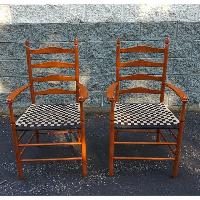 Pair of Shaker Maple Ladder Slat Straight Back Arm Chairs | Chairish