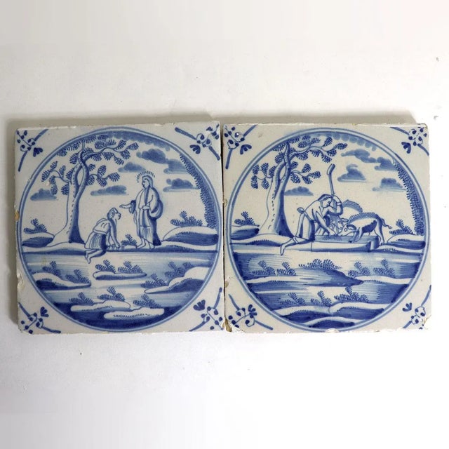 Set of Two 19th Century Dutch Delft Blue and White Pottery Square ...