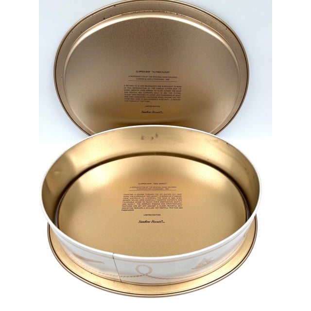 1976 Large Nautical Tole Biscuit Tin Featuring Clipper Ships | Chairish