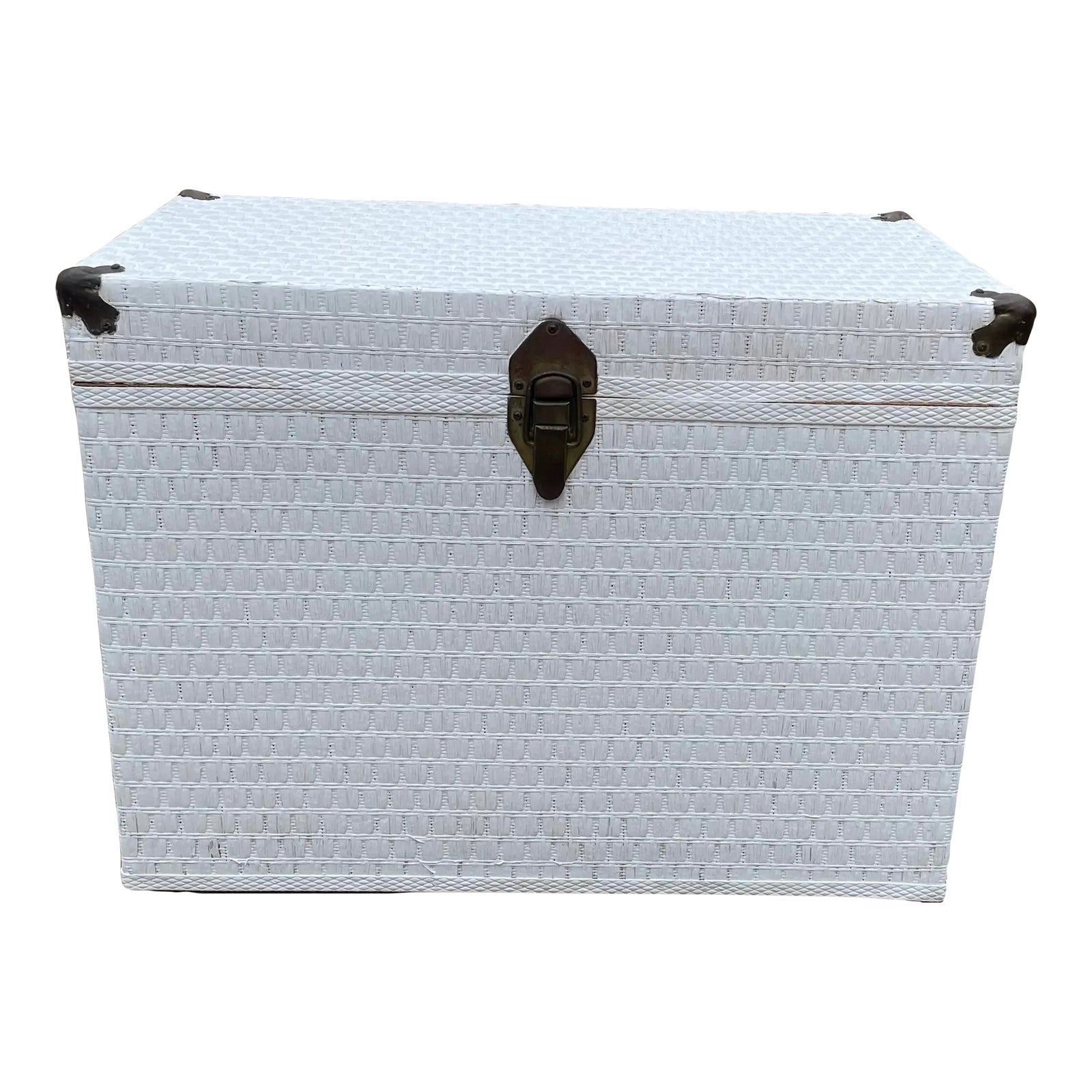 Vintage White Wicker Trunk | Chairish