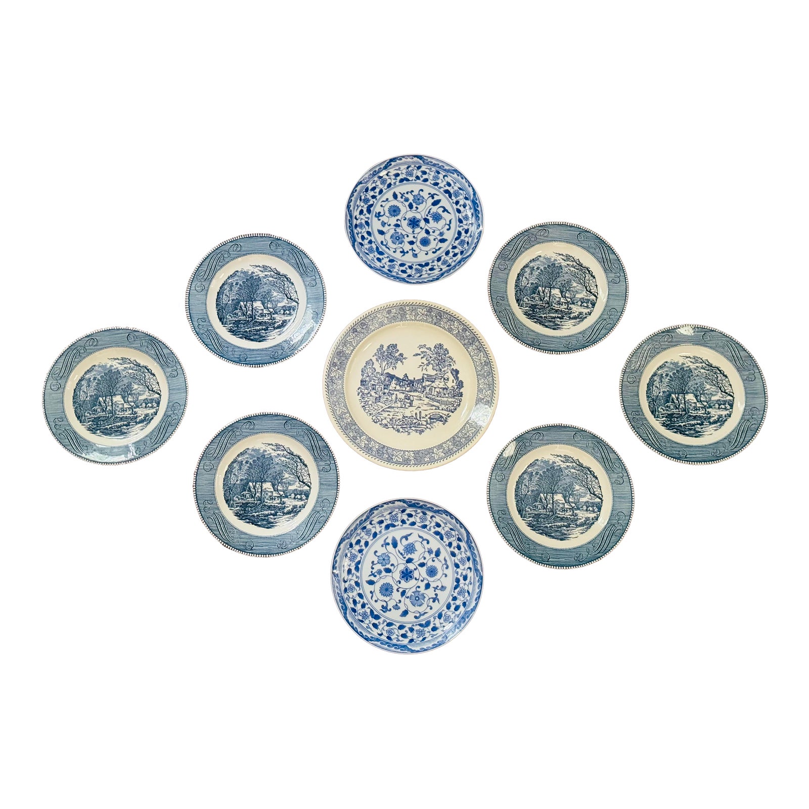 Vintage Blue and White Plate Wall Grouping or Arrangement- Set of 9 ...