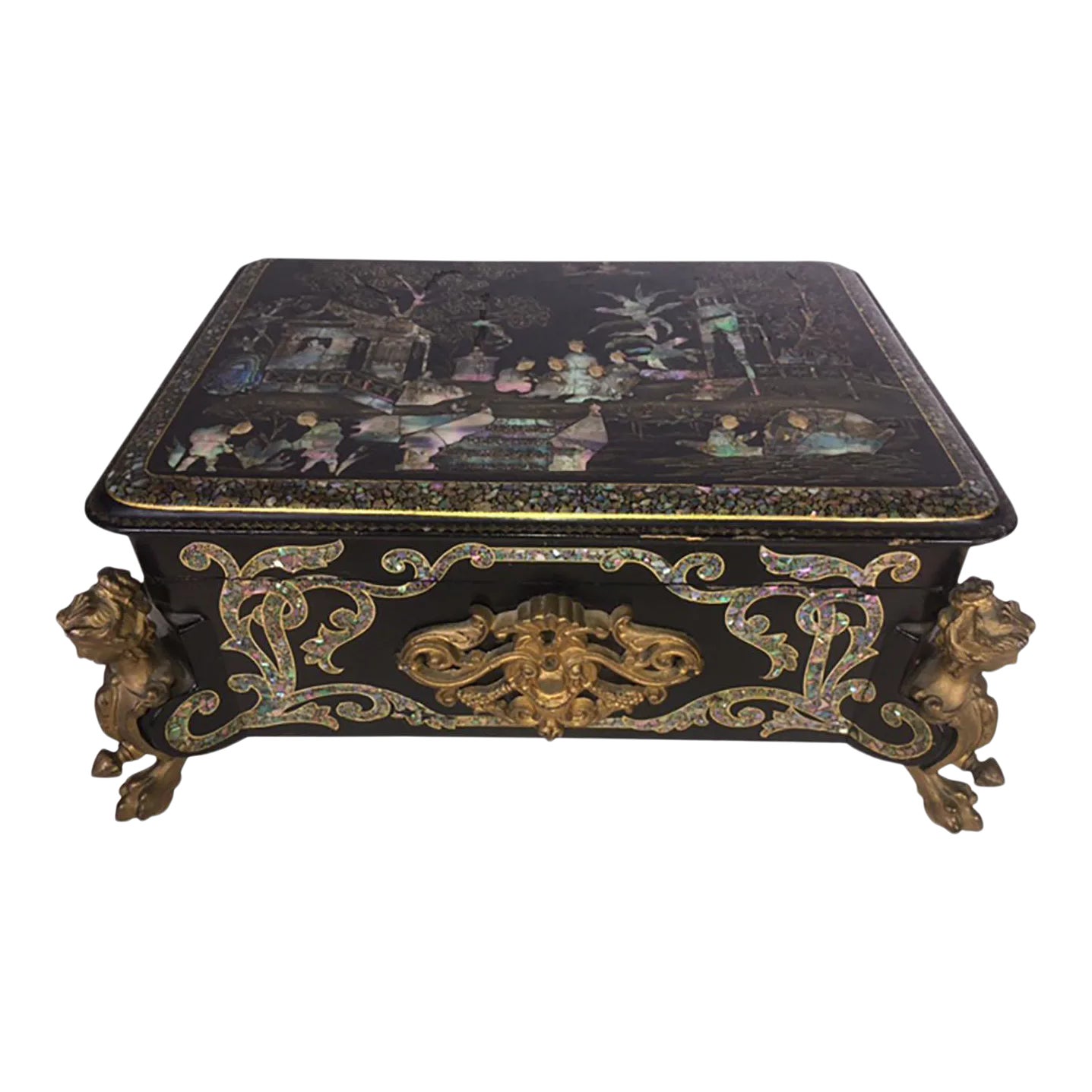 19th Century Paper Mache, Abalone and Mother of Pearl Jewelry Casket ...