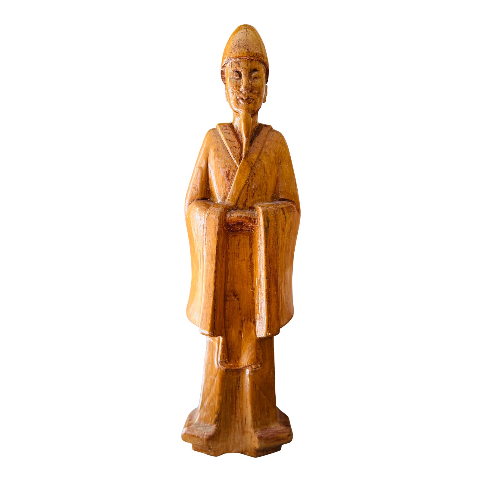 Vintage Hand Carved Wooden Scholar Figure Asian Decorative Sculpture ...