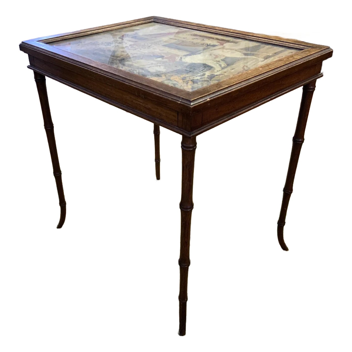 19th Century Petite Needlepoint Table With Faux Bamboo Legs | Chairish