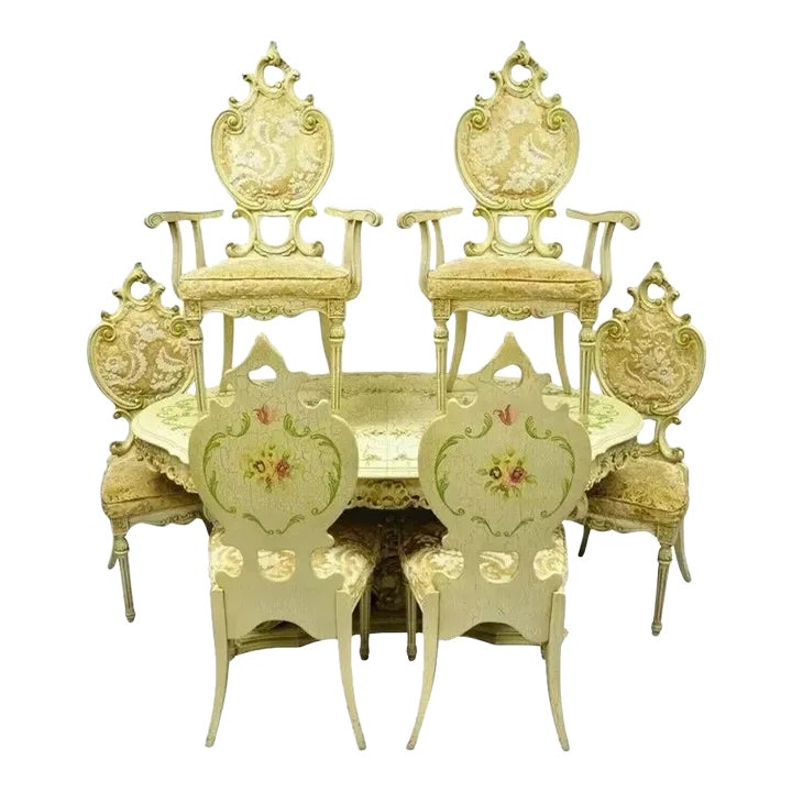 Mid 20th Century Silik Style Italian Baroque Rococo Dining Room Set by John Turano & Sons - 7 ...