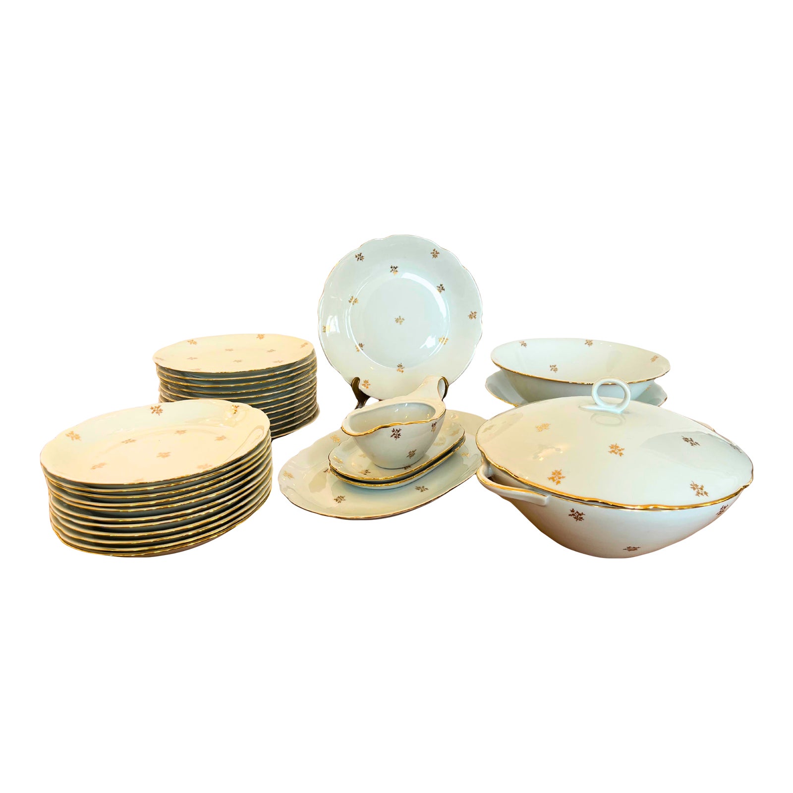 Circa 1956 French Limoges Porcelain Dinner Set With Gilt Edges for 12 ...