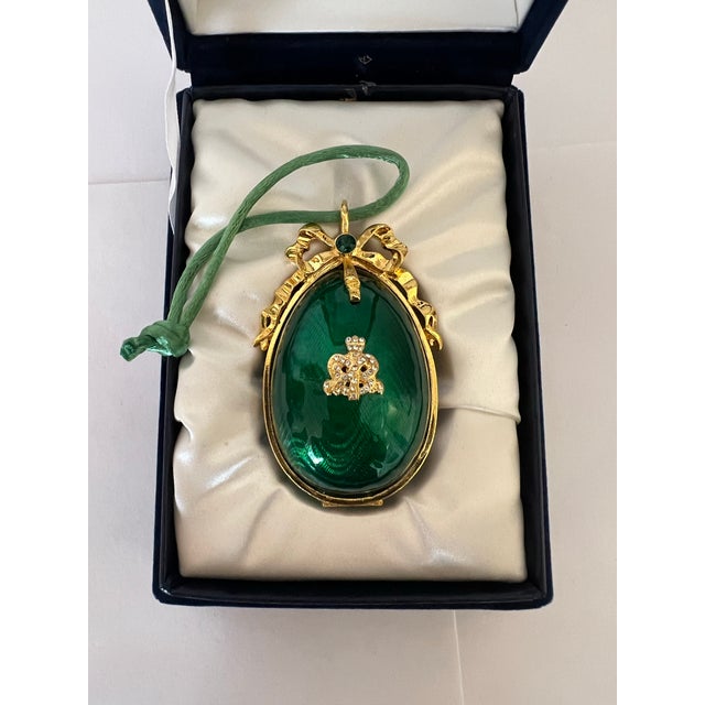 Faberge Vintage Guilloche Emerald Green Enamel Egg Ornament, Made in ...