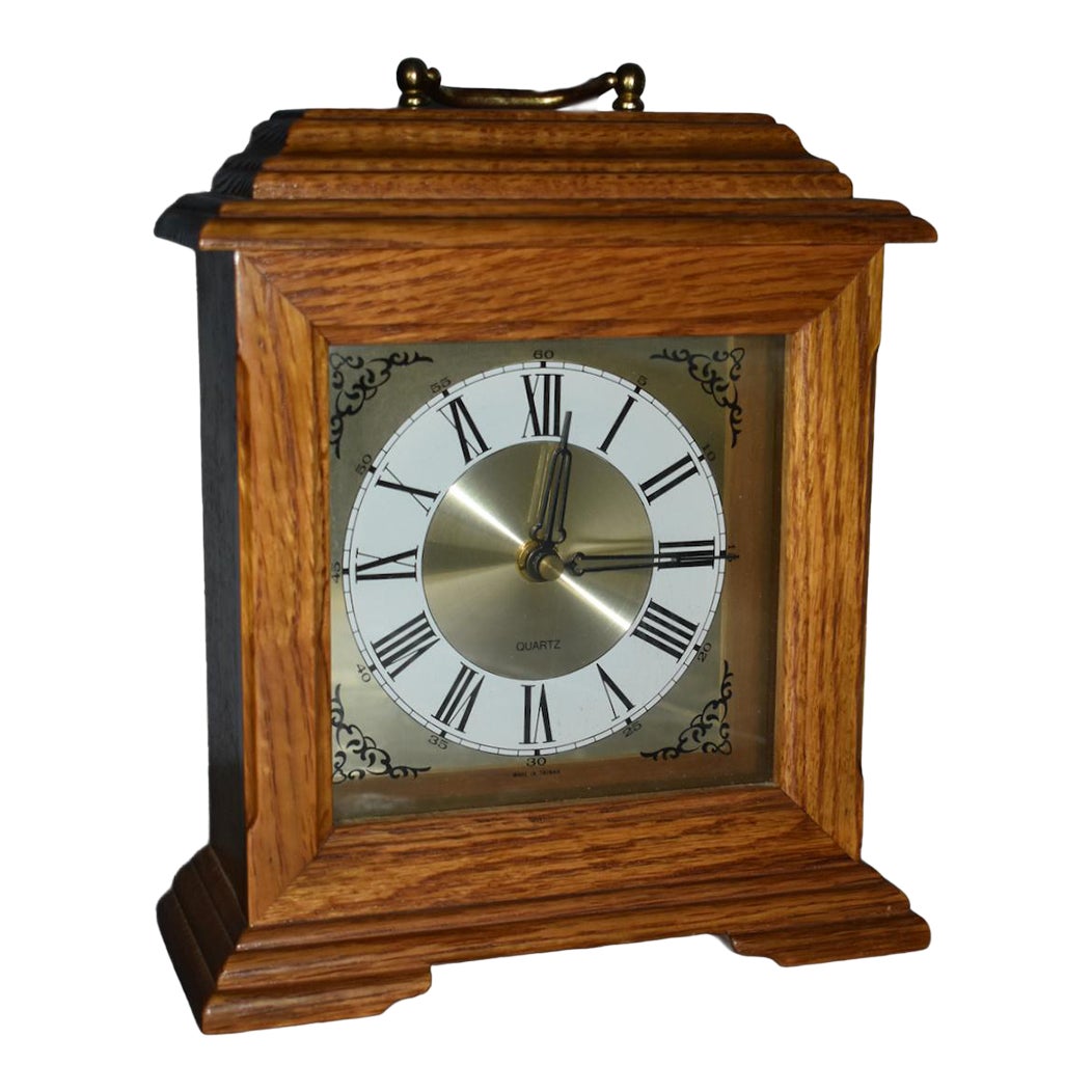 Vintage Oak Quartz Carriage/Mantel Clock | Chairish