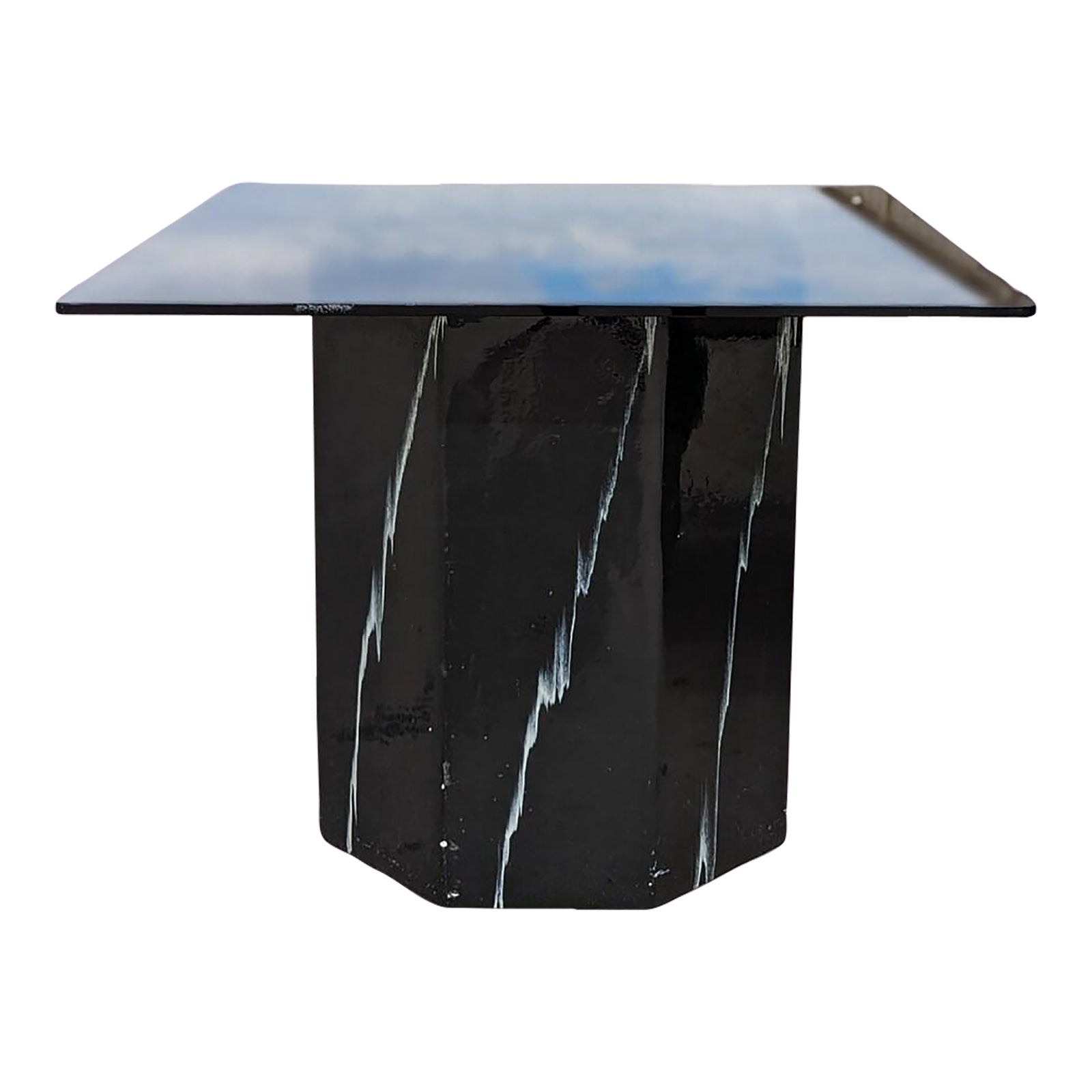 Postmodern Faux Marble Pedestal Side Table – Ceramic & Glass, 1980s ...