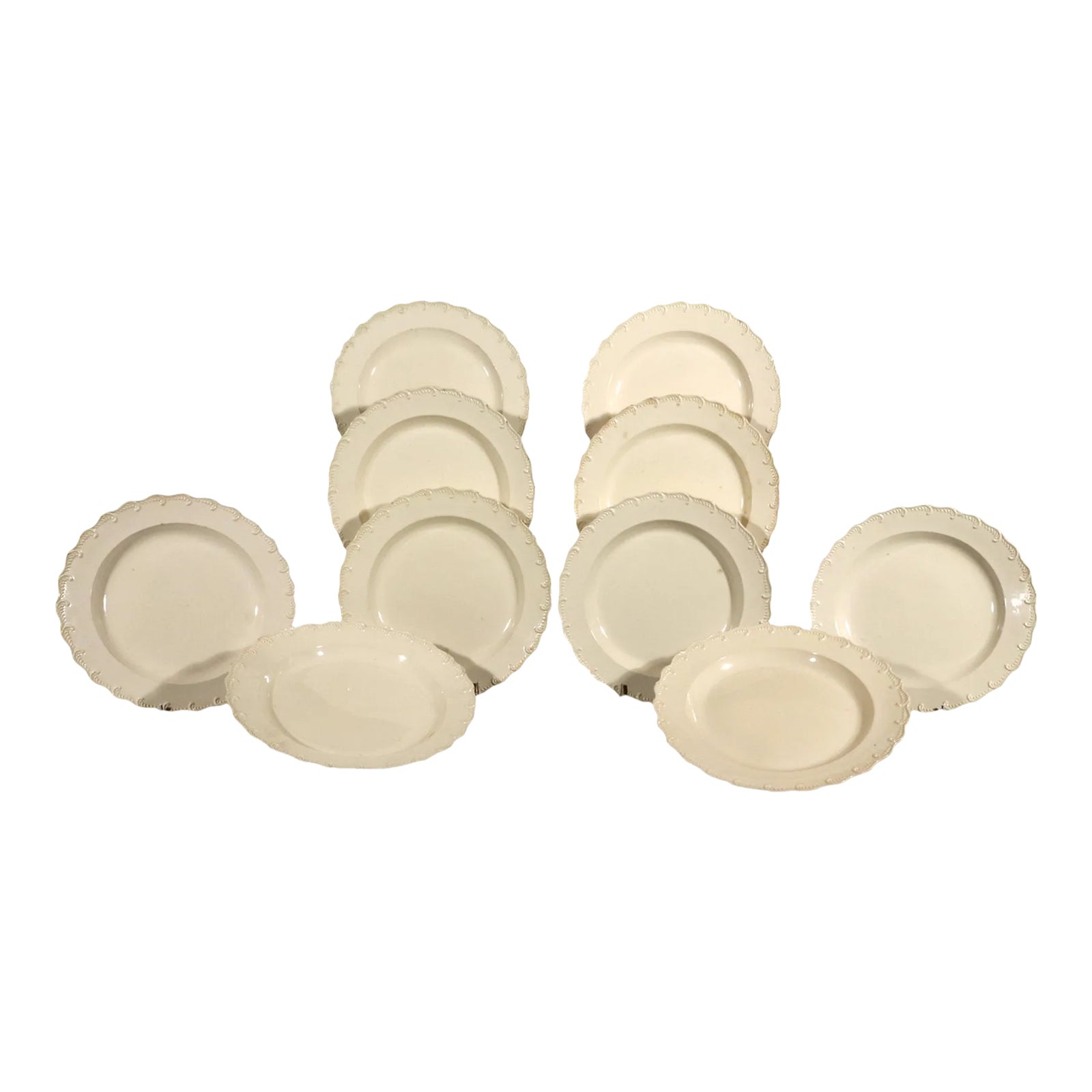 English Creamware 18th-Century Feather-Edged Large Plates- Set of Ten ...