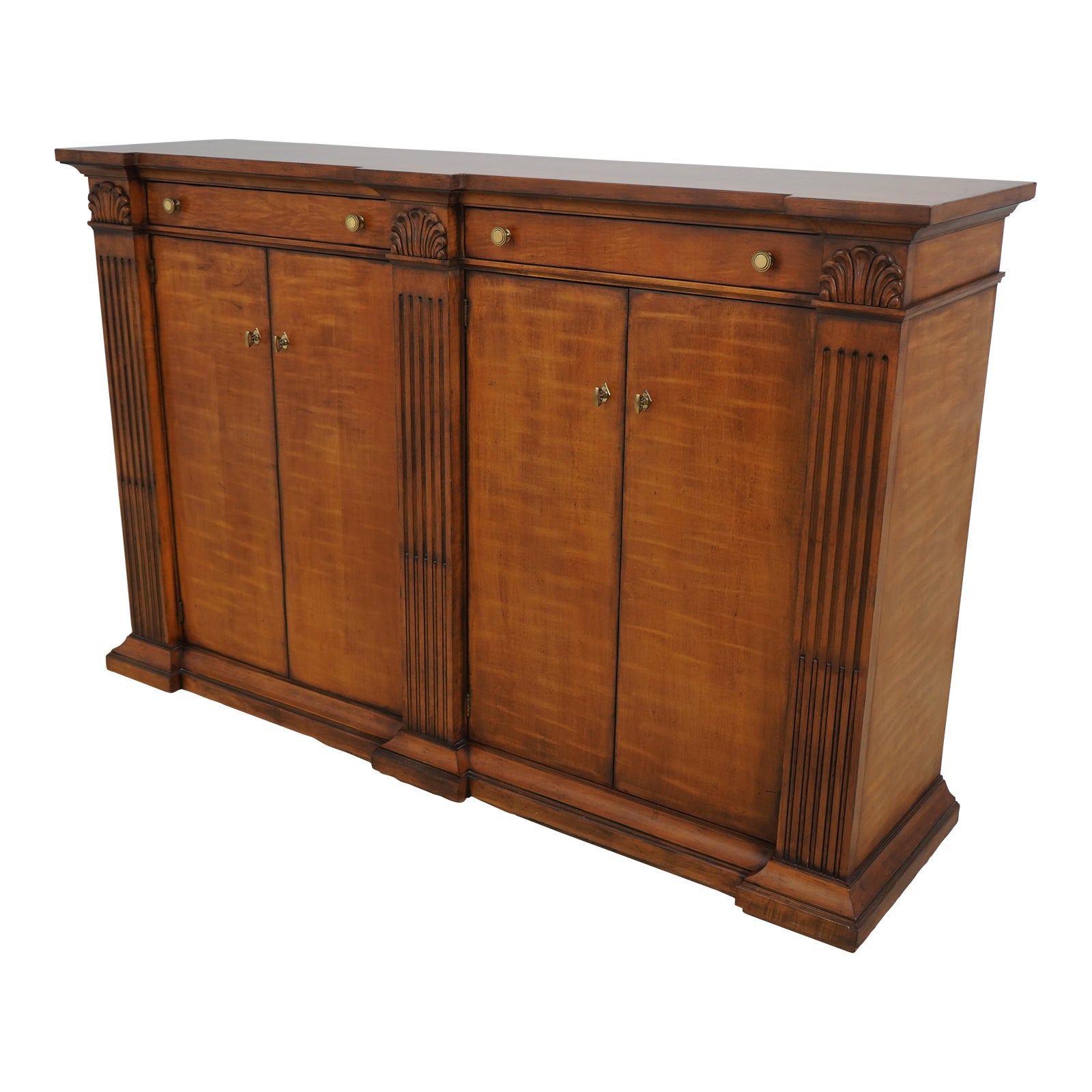 Drexel Satinwood Large Console Cabinet or Buffet Sideboard | Chairish
