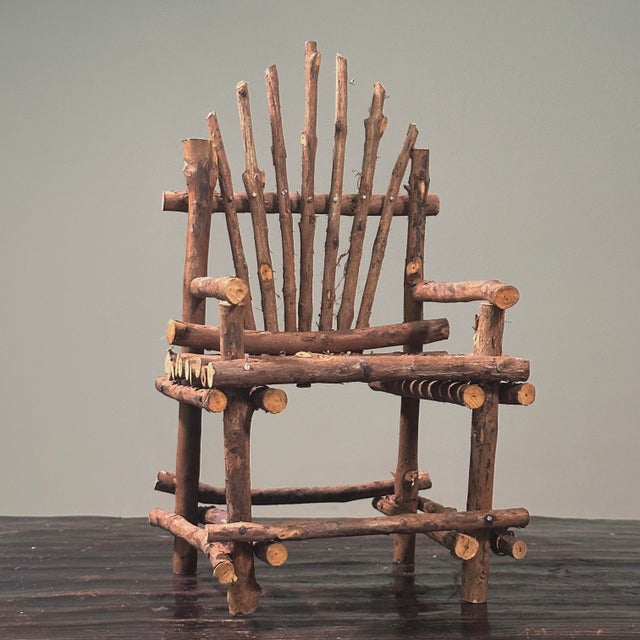 Vintage Pair of Miniature Chairs (Twig Chair and Rush Straw Seat Chair ...