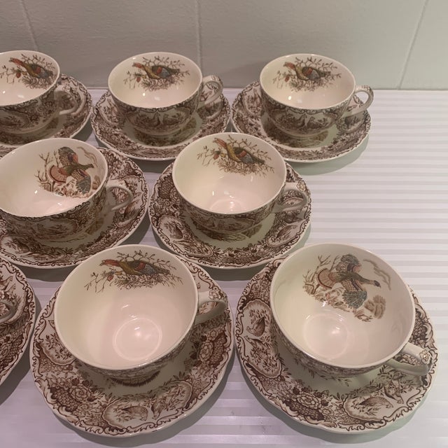 1950s Johnson Brothers Windsor Ware Wild Turkeys Cups and Saucers Set ...
