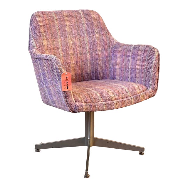MCM Pink Plaid Upholstered Swivel Chair | Chairish