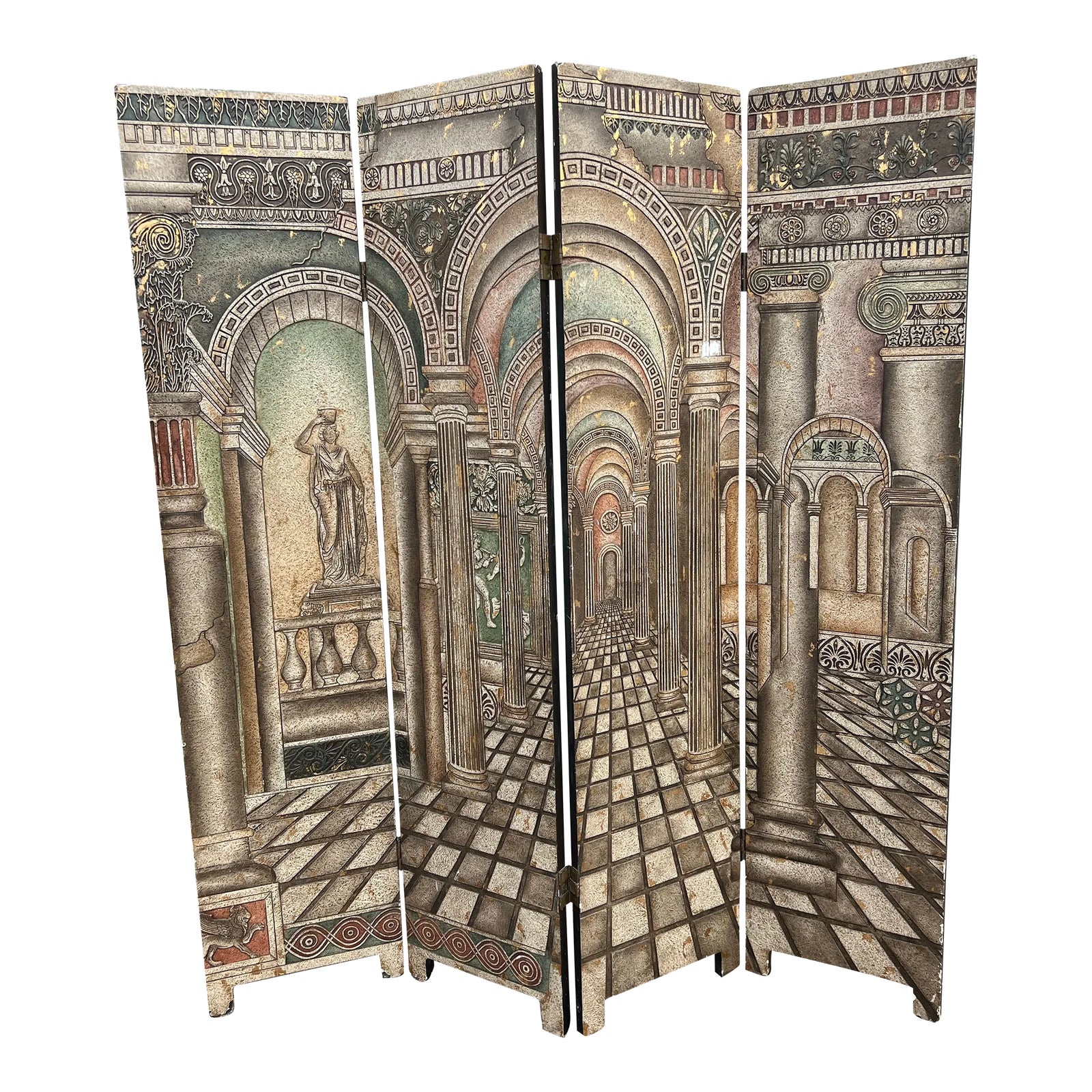 Vintage Italian Fornasetti Style 4 Panels Screen | Chairish