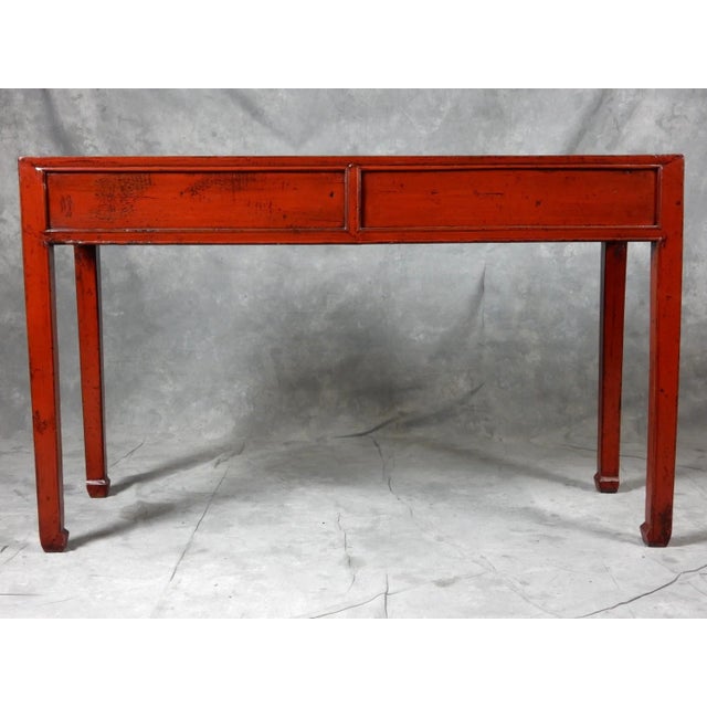 Antique Tibetan Red Lacquer 2 Drawer Console Desk Table | Chairish