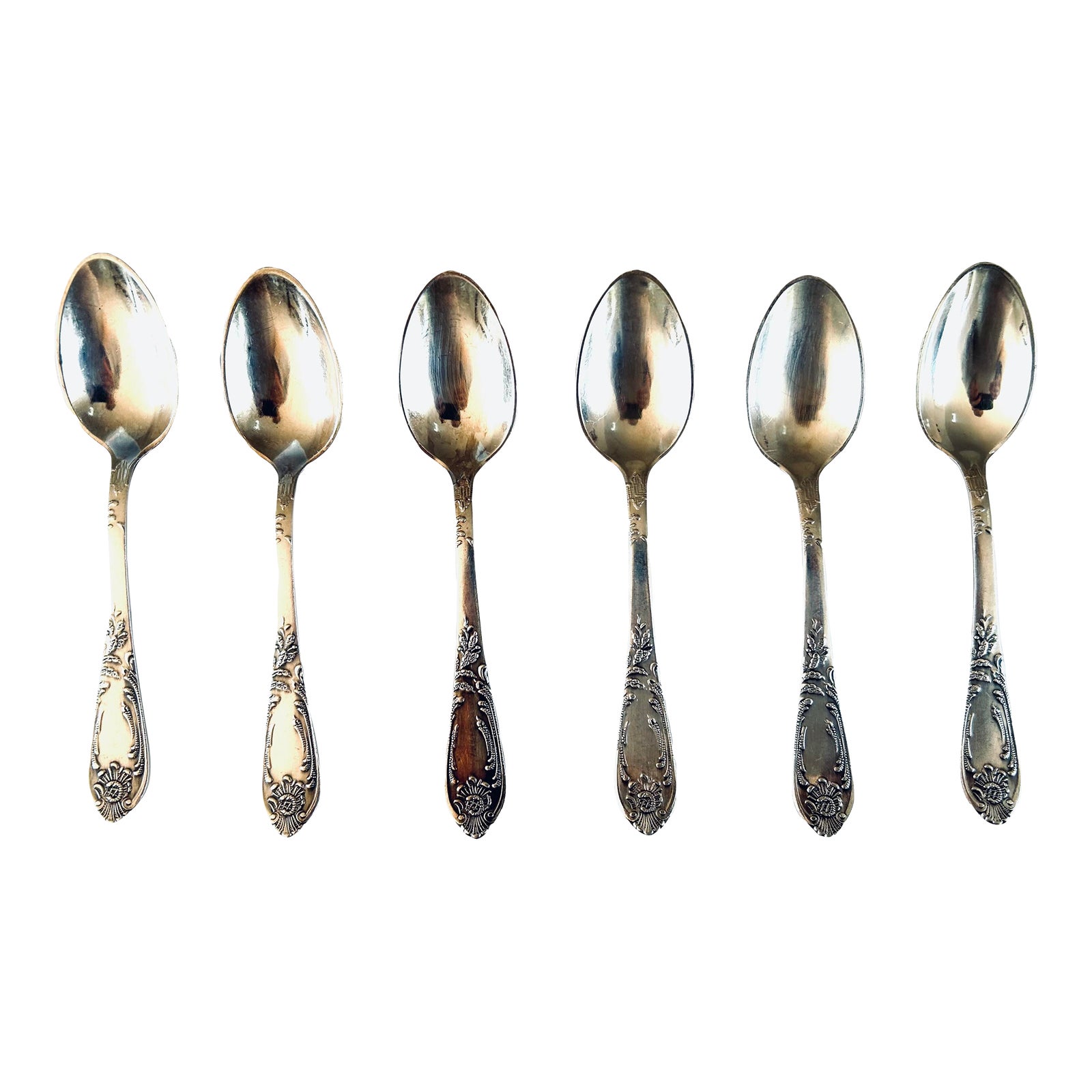 1950's Vintage Victorian Style European Silver Plated Tea Spoons Set of ...