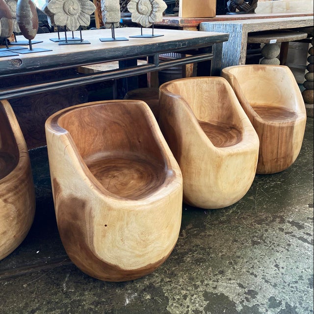 Monkey Pod Wood Scoop Seat | Chairish