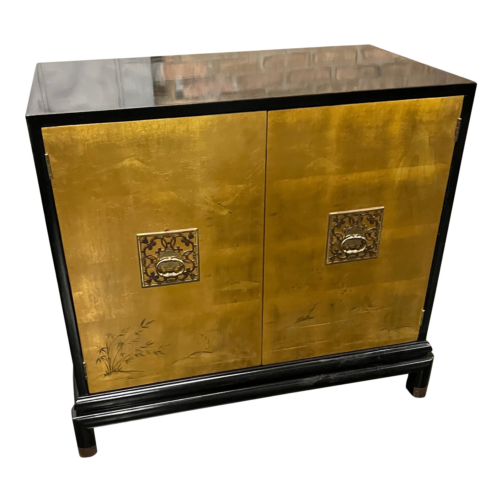 Mid 20th Century Chinoiserie Black Lacquer Cabinet With Gilded Painted ...