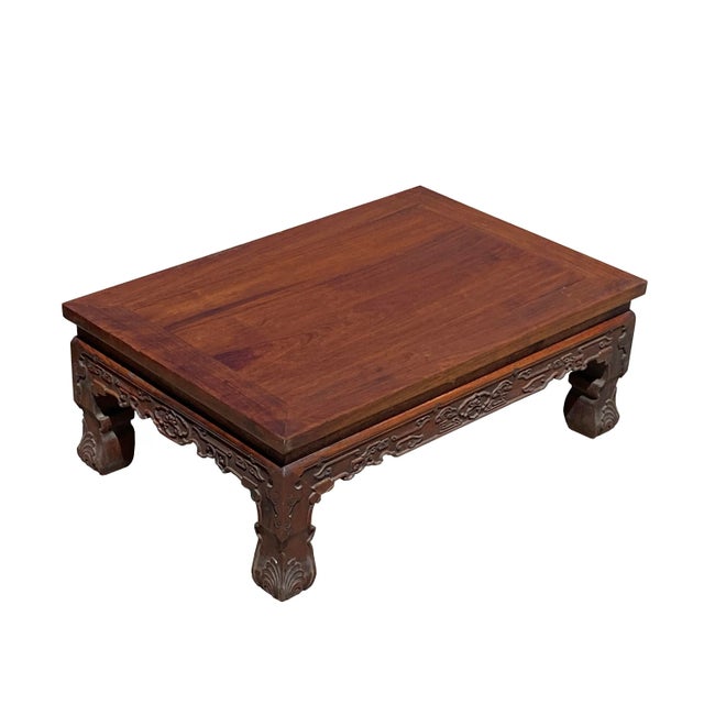 Brown Wood Oriental Scroll Carving Rectangular Display Table Stand ...