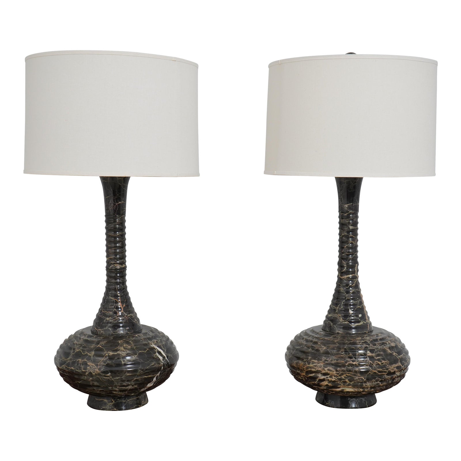Pair Frederick Cooper Keno Brothers Modern Marble Lamps | Chairish