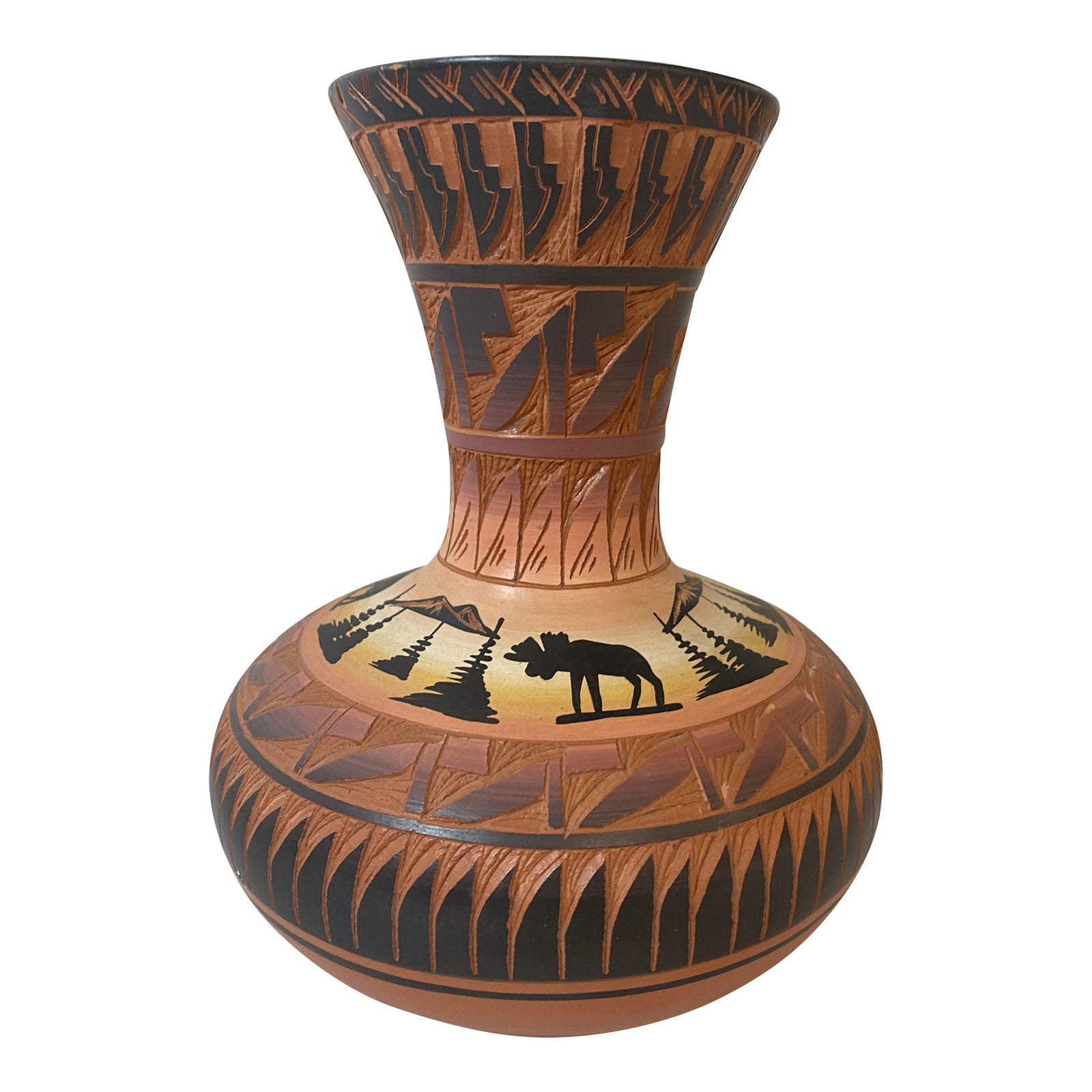 Vintage South West Style Colorful Hand Paint and Carved Clay Pottery ...