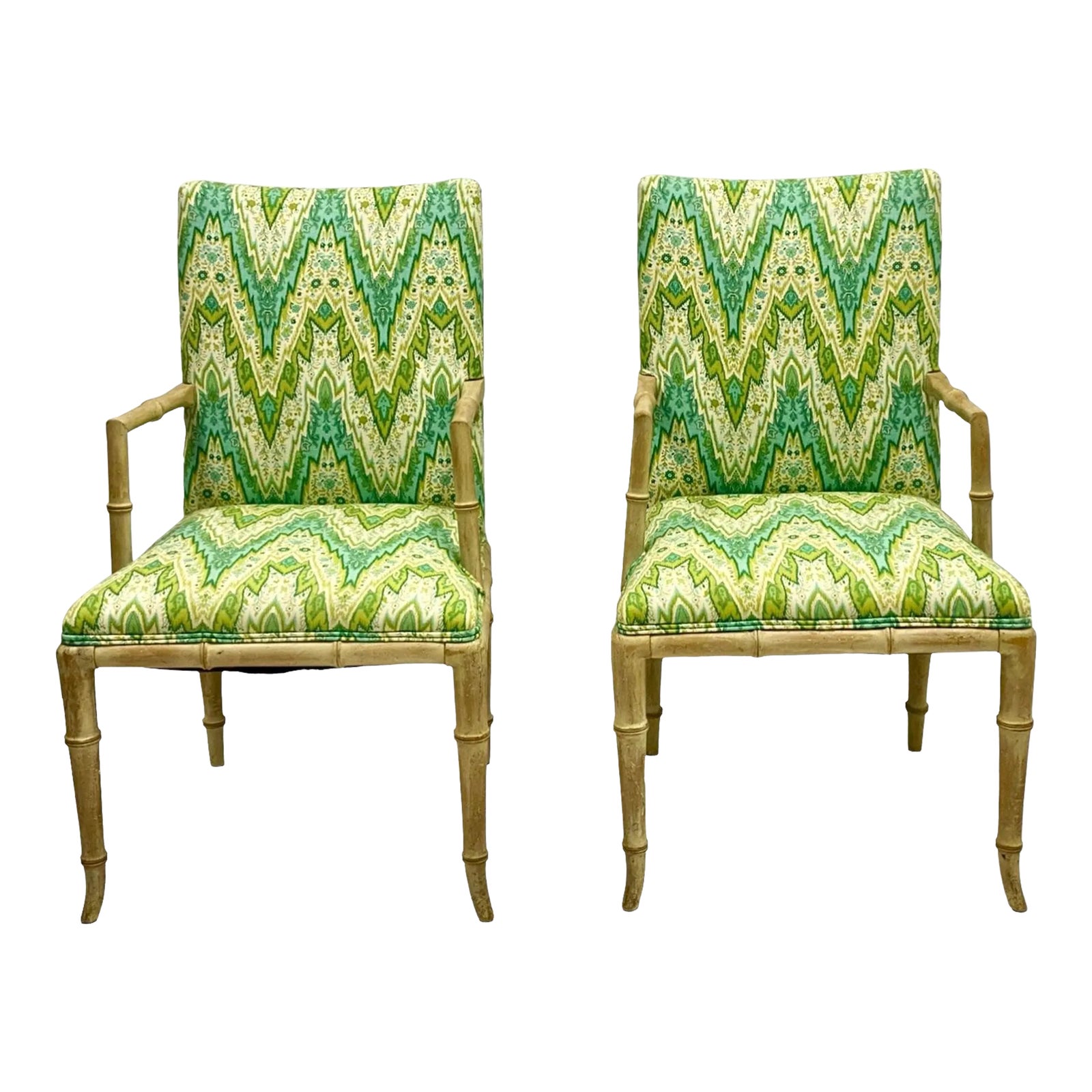 Regency Style Cerused / Bleached Faux Bamboo Bergere Arm Chairs in ...
