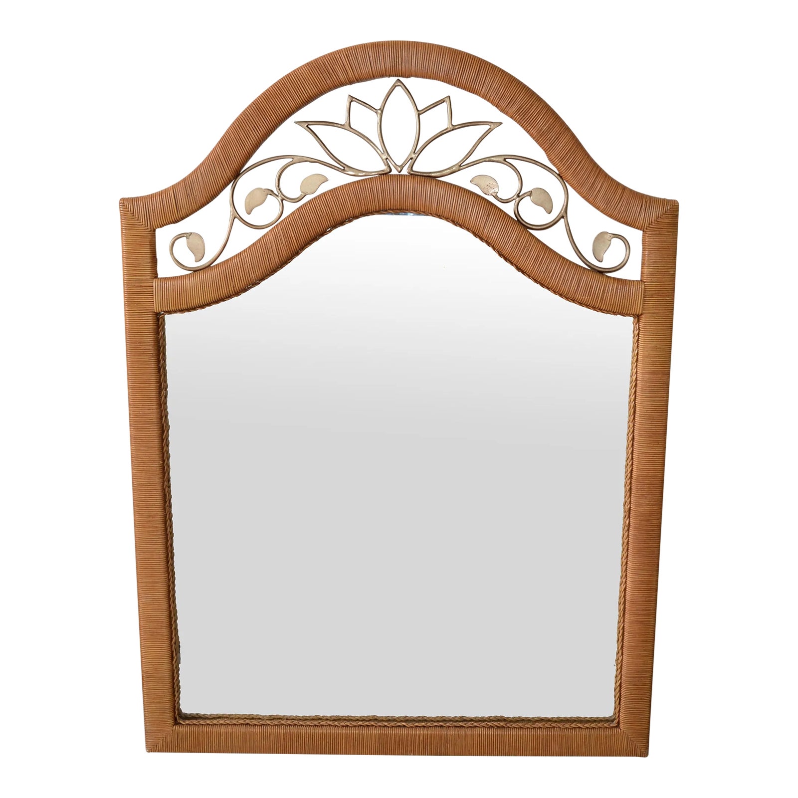 Monumental 1970s Hand Woven Cane Wood Wall Mirror Wrought Iron Arch ...