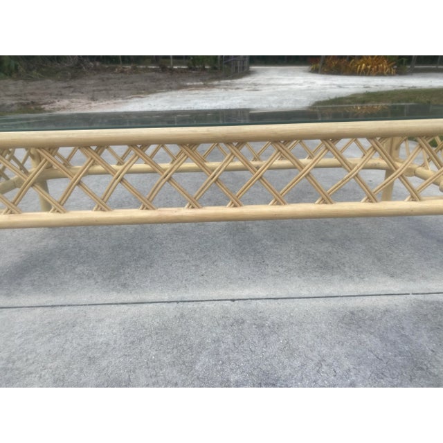 1980s Boho Coastal Lattice Tan Rattan Rectangular Coffee Table | Chairish