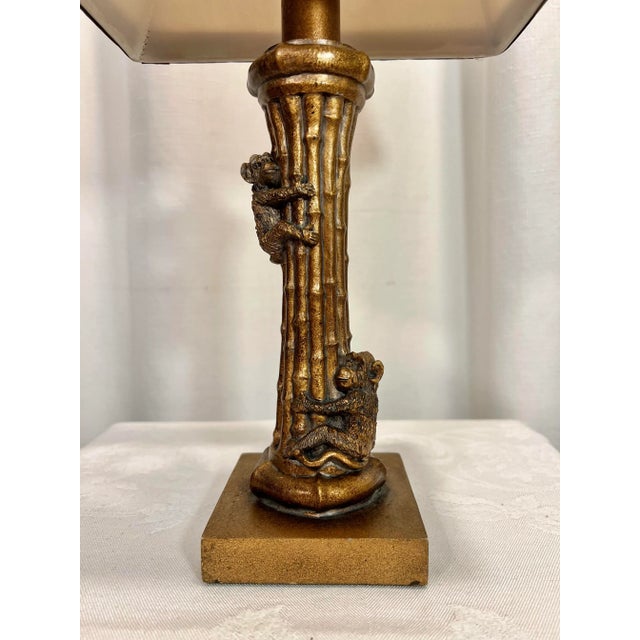 Vintage Two Monkey’s Climbing Faux Bamboo Gold Petite Table Lamp With ...