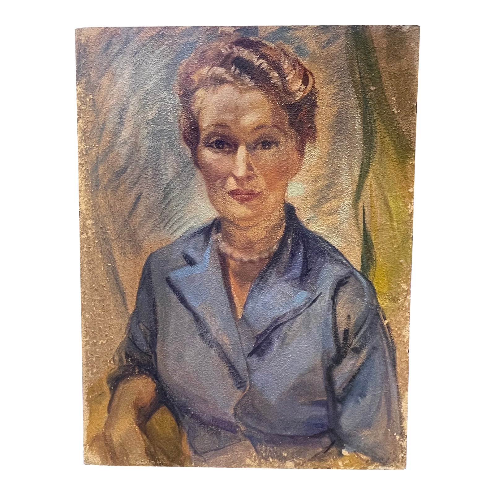 Mid Century Modern Portrait of Woman With Pearls | Chairish