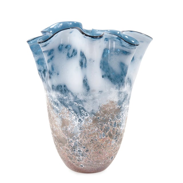 Ruffled Blue & Gold Small Vase | Chairish
