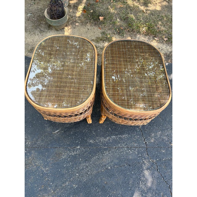 1960s Boho Chic French Vintage Wicker and Rattan Scallop Edge Side ...