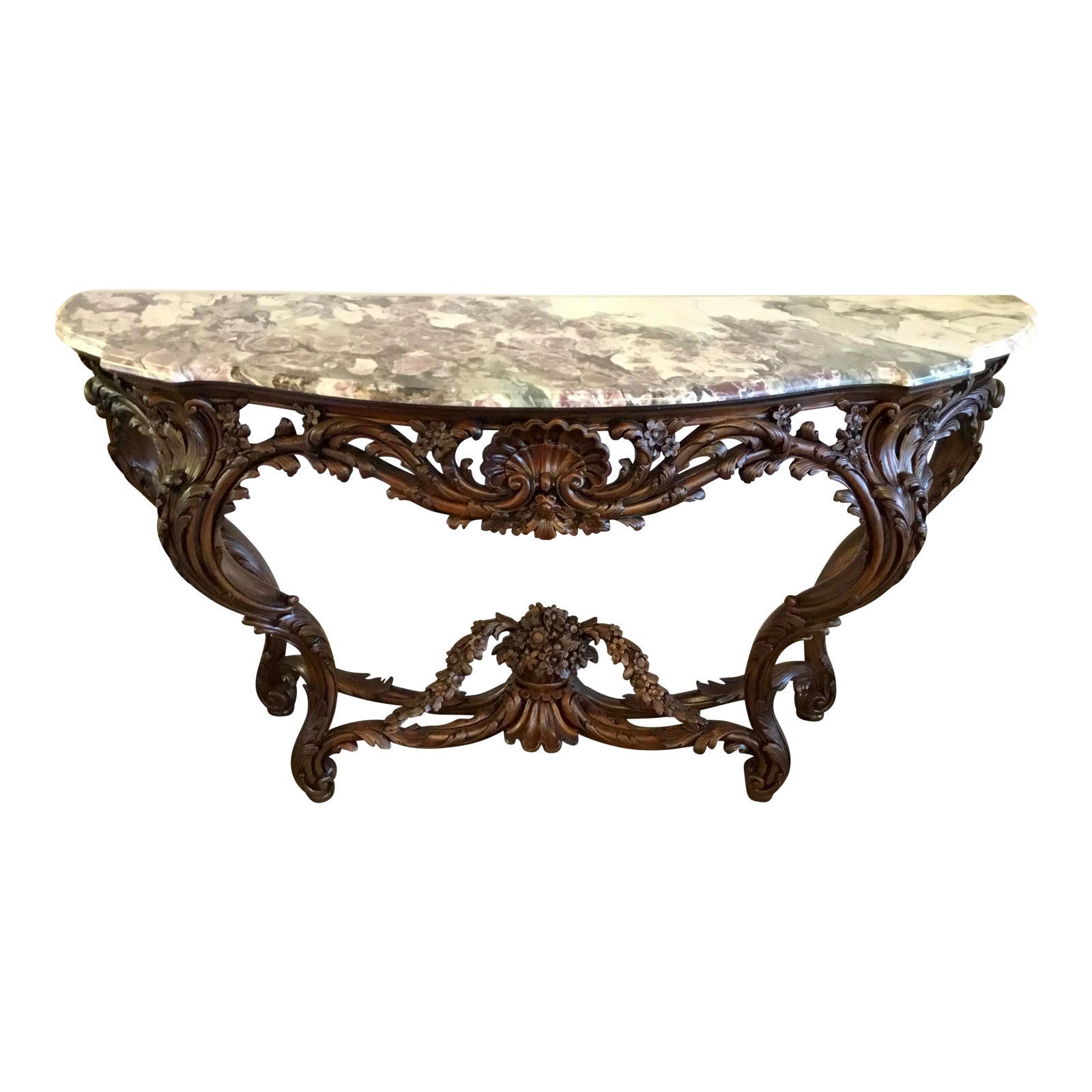 Traditional Carved Wood and Marble Console Table | Chairish