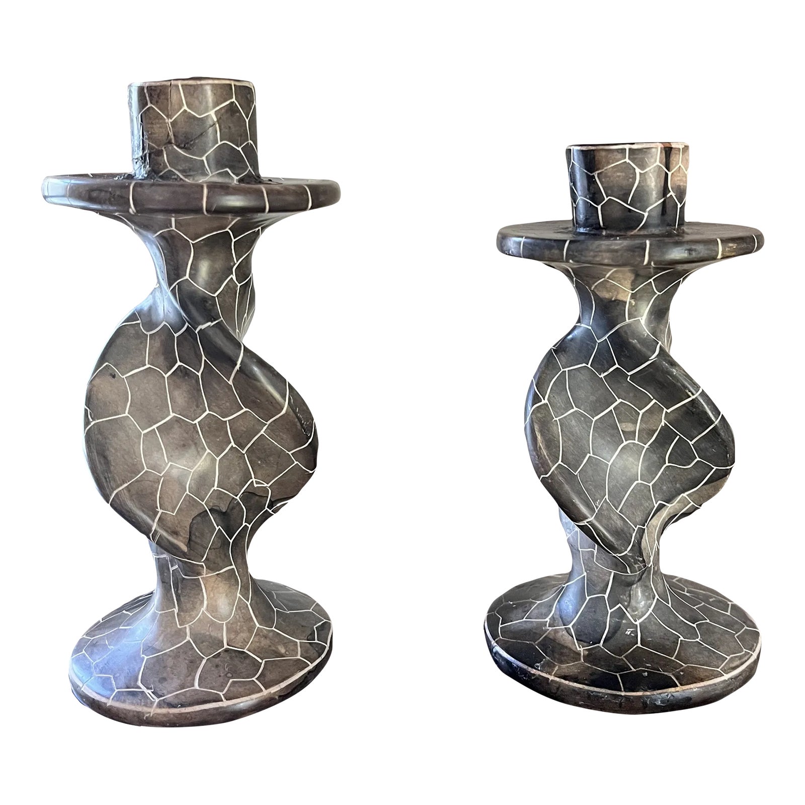 Vintage Hand Carved Soapstone Candle Holder - Set of 2 | Chairish