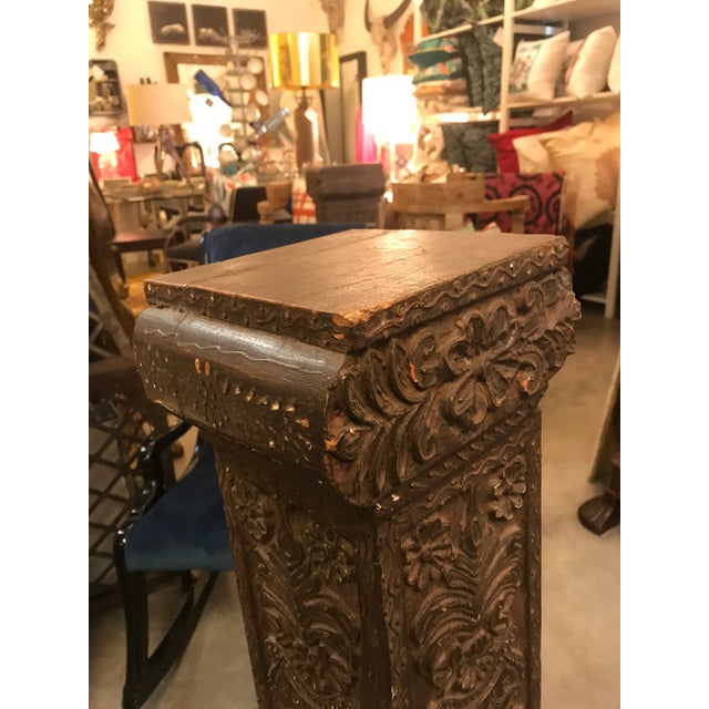 Solid Wood Hand Carved Pillar | Chairish