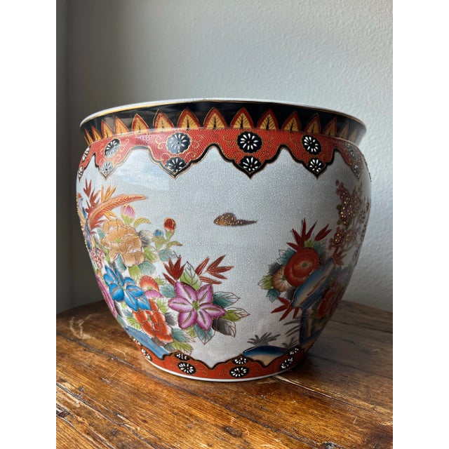 Vintage Chinoiserie Large Porcelain Koi Fish Planter | Chairish