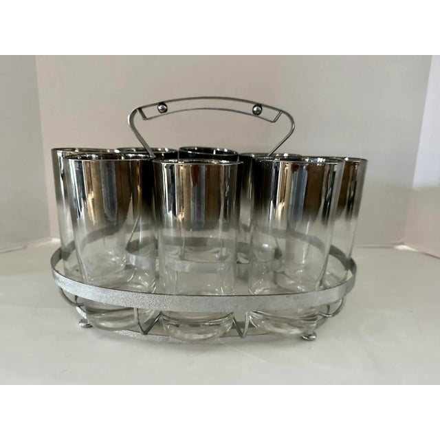 Dorthy Thrope Style MCM Mercury Fade Glasses and Caddy Set of 8 | Chairish