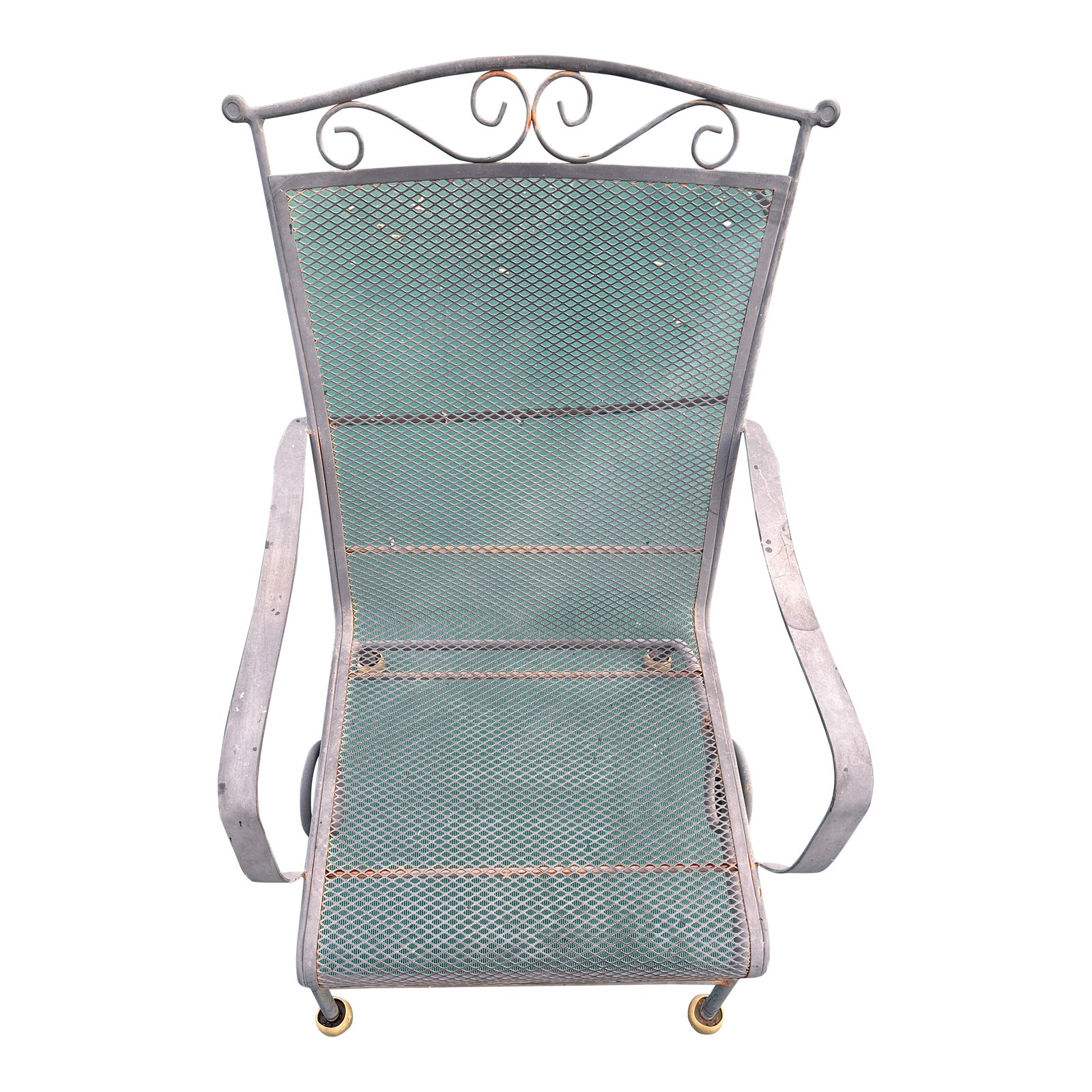 Vintage Wrought Iron Black Mesh Bounce Spring Coil Black Patio Chair ...