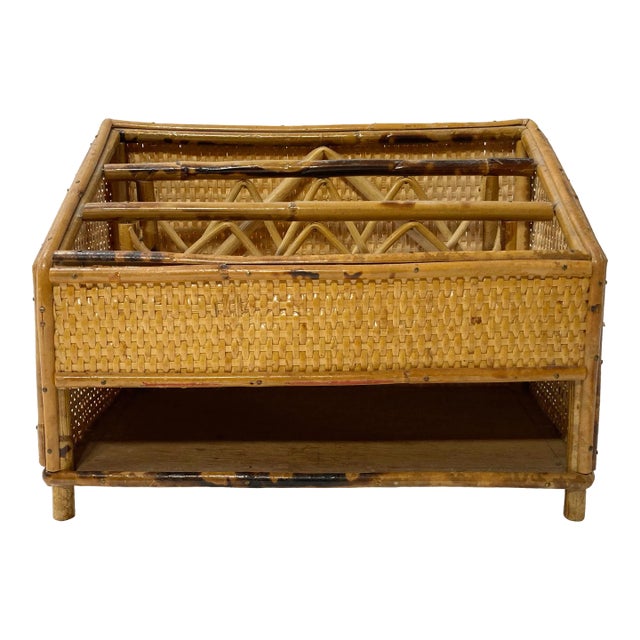 Vintage Scorched Bamboo and Cane Desk Organizer | Chairish