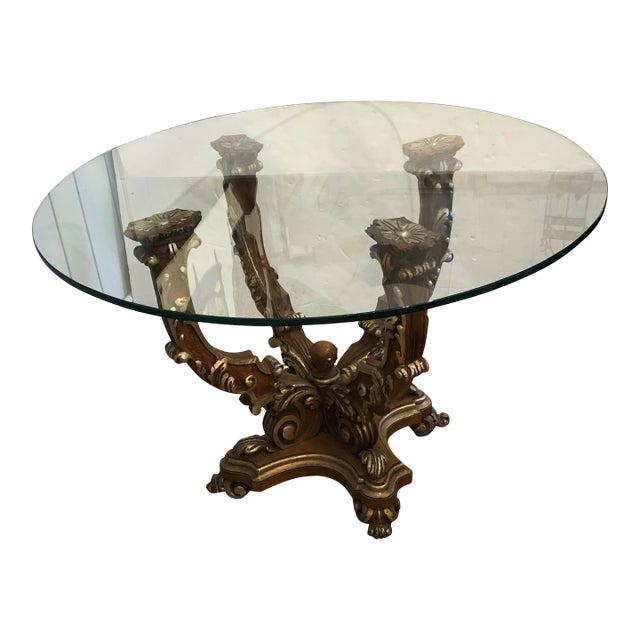Hand Carved Wood Silver Gilt Italian Round Dining or Center Table ...
