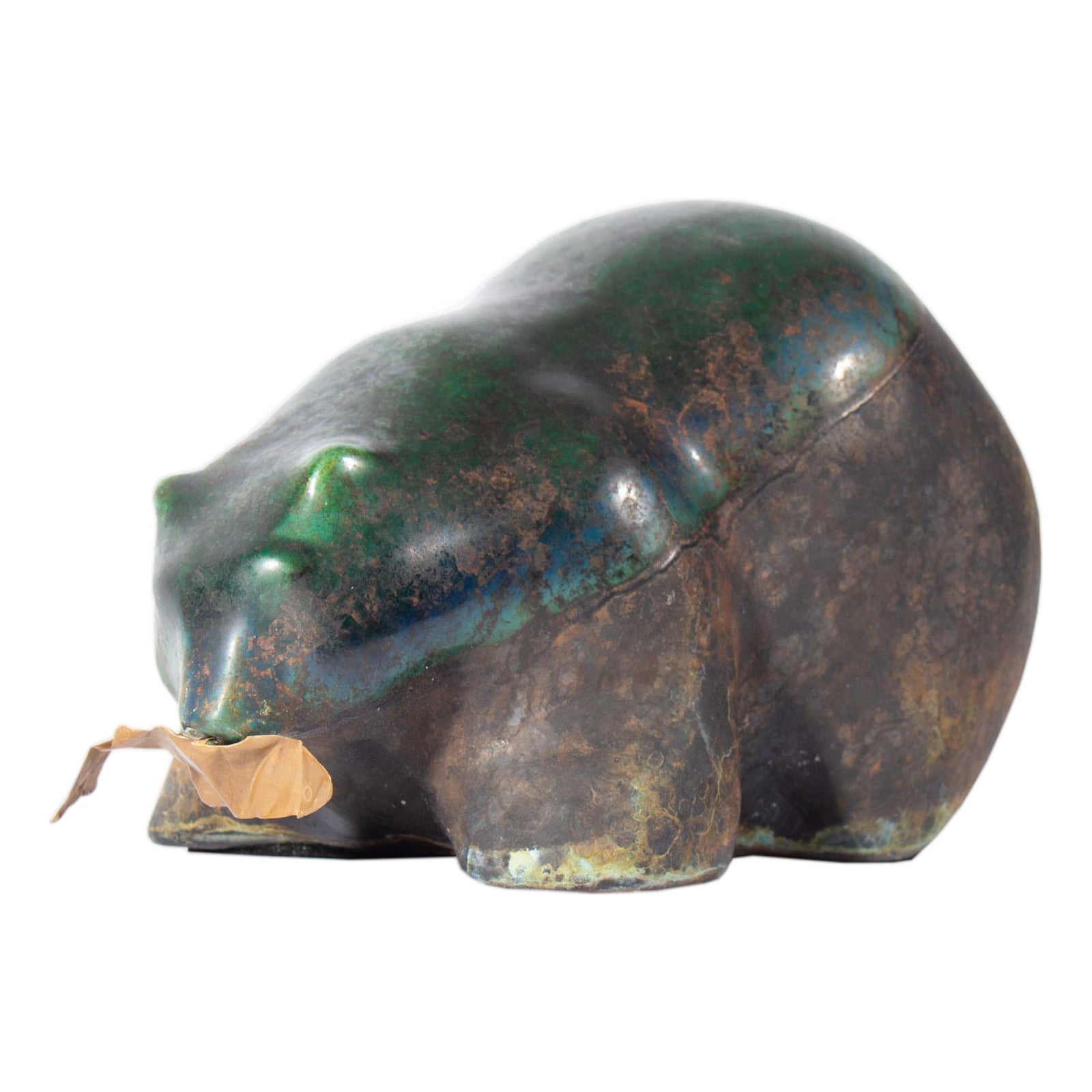 Raku Pottery Bear With Copper Fish by Tony Evans | Chairish