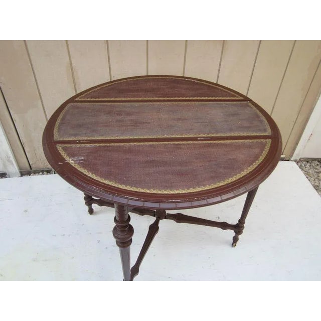 Early 1900s Side Round Table Two Drop Leaf on Wheels Two Drawer Dark ...