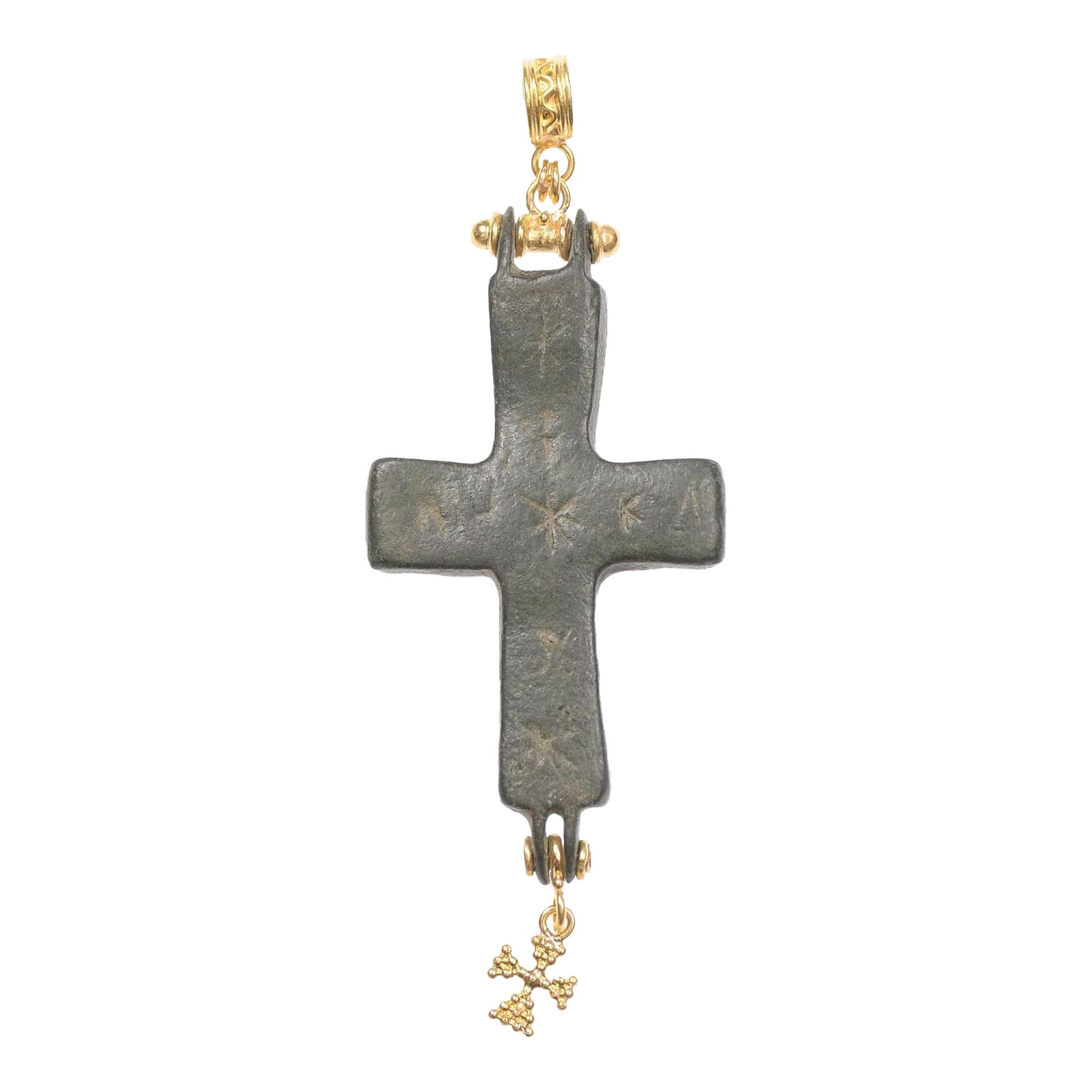 Antique Byzantine Cross with Gold Dangle 21K | Chairish