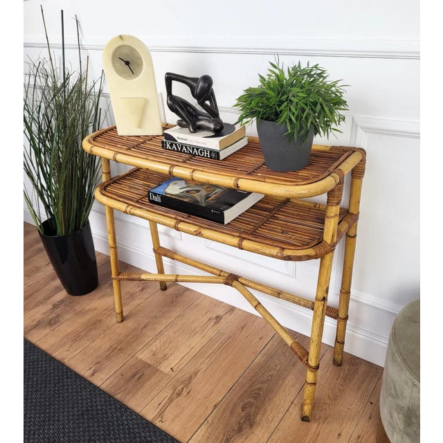Bohemian Italian Bamboo Rattan Riviera Wall Console Table, 1960s | Chairish