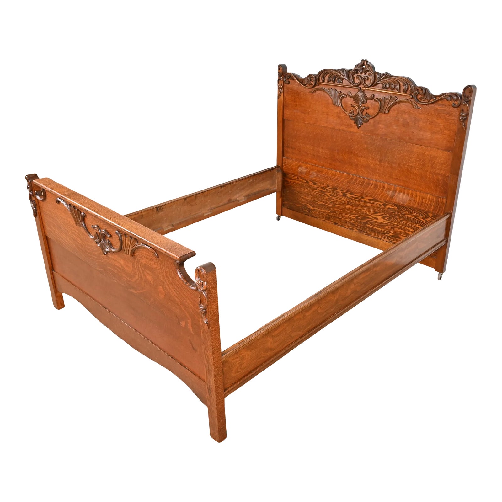 Antique Victorian Carved Oak Full Size Bed, Circa 1890s | Chairish
