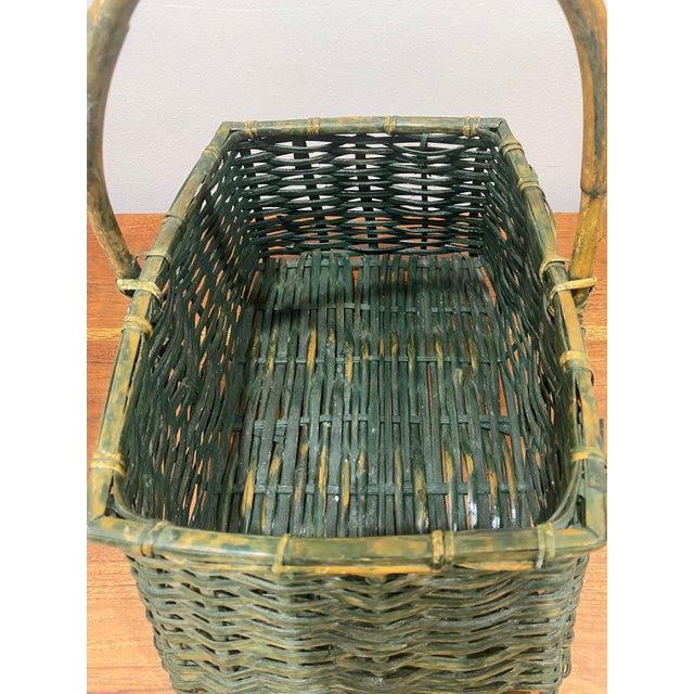 Vintage Wicker Basket Olive Green Finish | Chairish