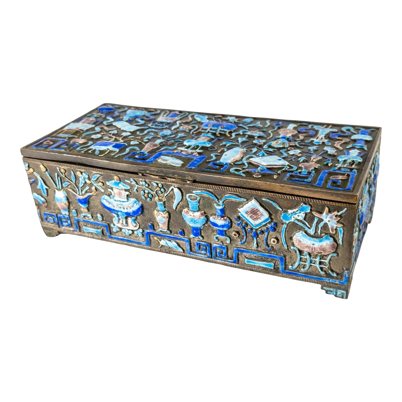 Early 20th Century Chinese Enameled Silver on Copper Cigarette Box ...