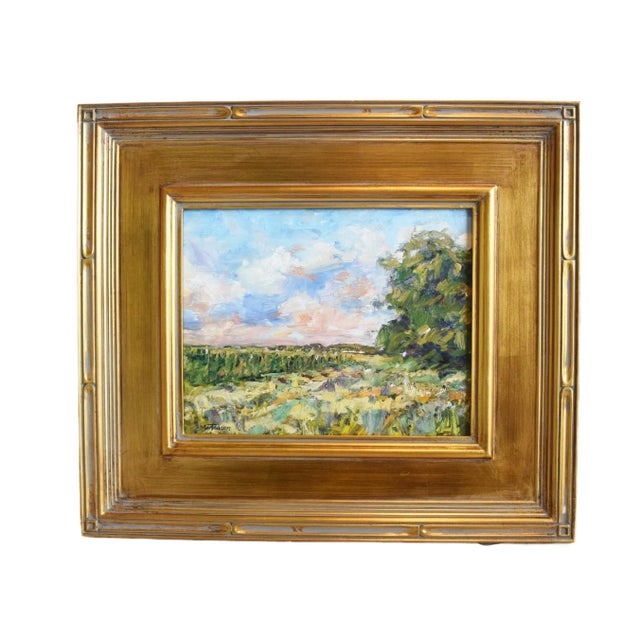 Impressionist Colorful Meadow & Puffy White Clouds Landscape Oil ...