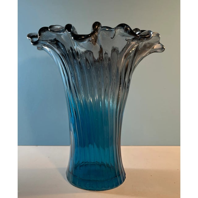 Murano Blue Art Glass Vase | Chairish